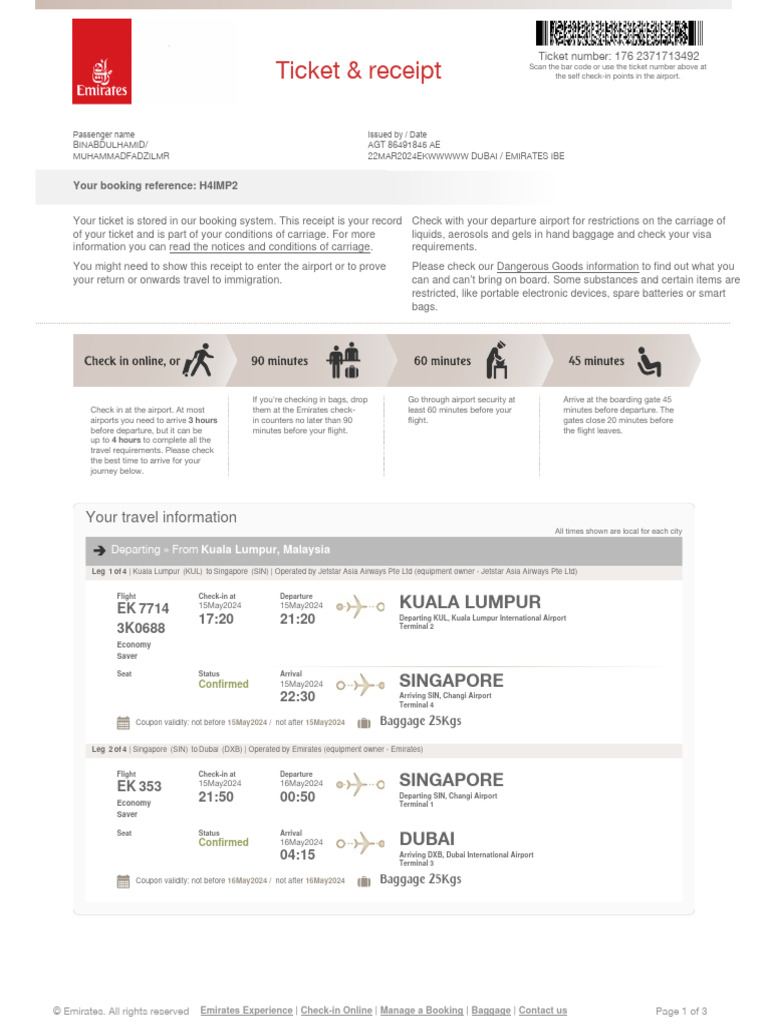 Emirates Ticket 1 | PDF | Aviation
