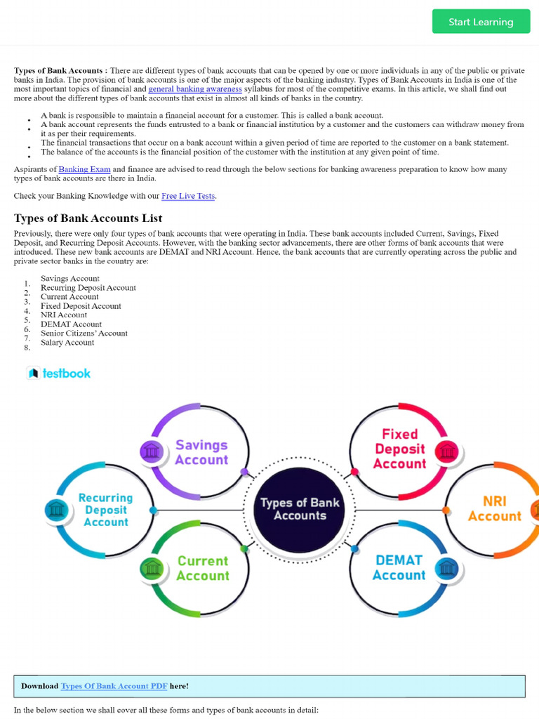 Types of Bank Accounts - Features & Benefits Bank Accounts! | PDF