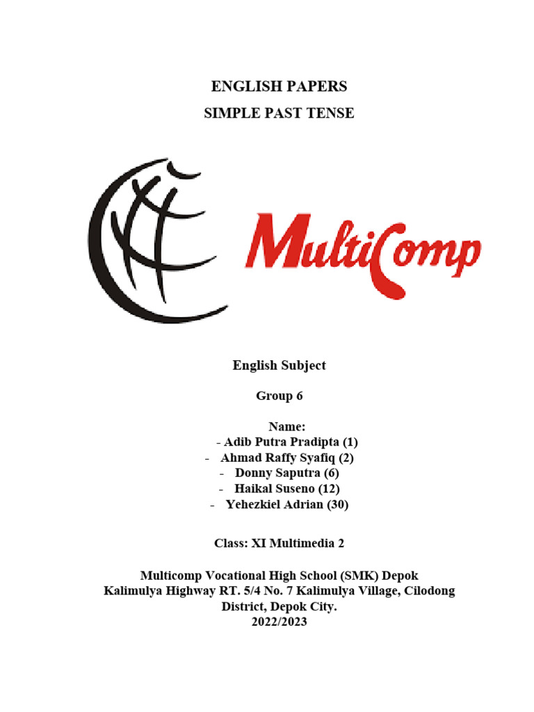 Makalah Simple Past Tense B.inggris KLMPK 6 | PDF | Grammatical Tense ...