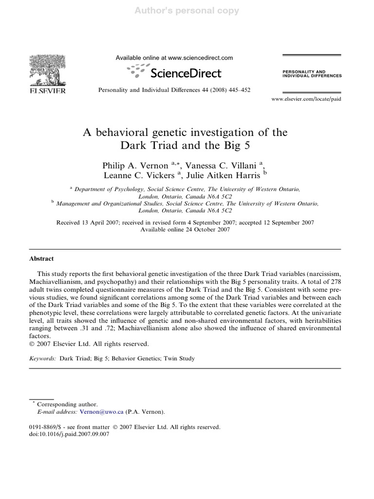 A Behavioral Genetic Investigation of The Dark Triad and The Big 5 ...