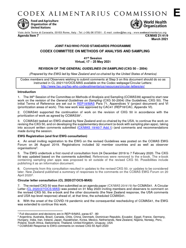 Revision of The General Guidelines On Sampling (CXG 50 - 2004) | Download Free PDF | Sampling ...