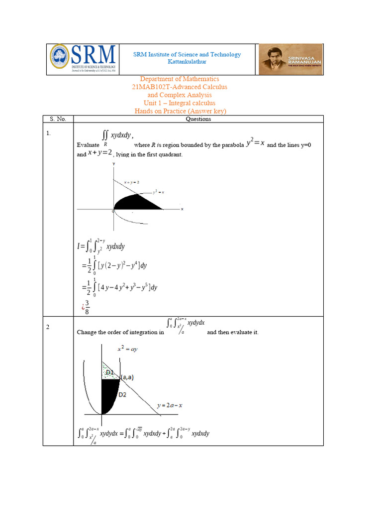 21MAB102T Tutorial Sheet-1 (Answer Key) | PDF | Calculus | Mathematical Physics