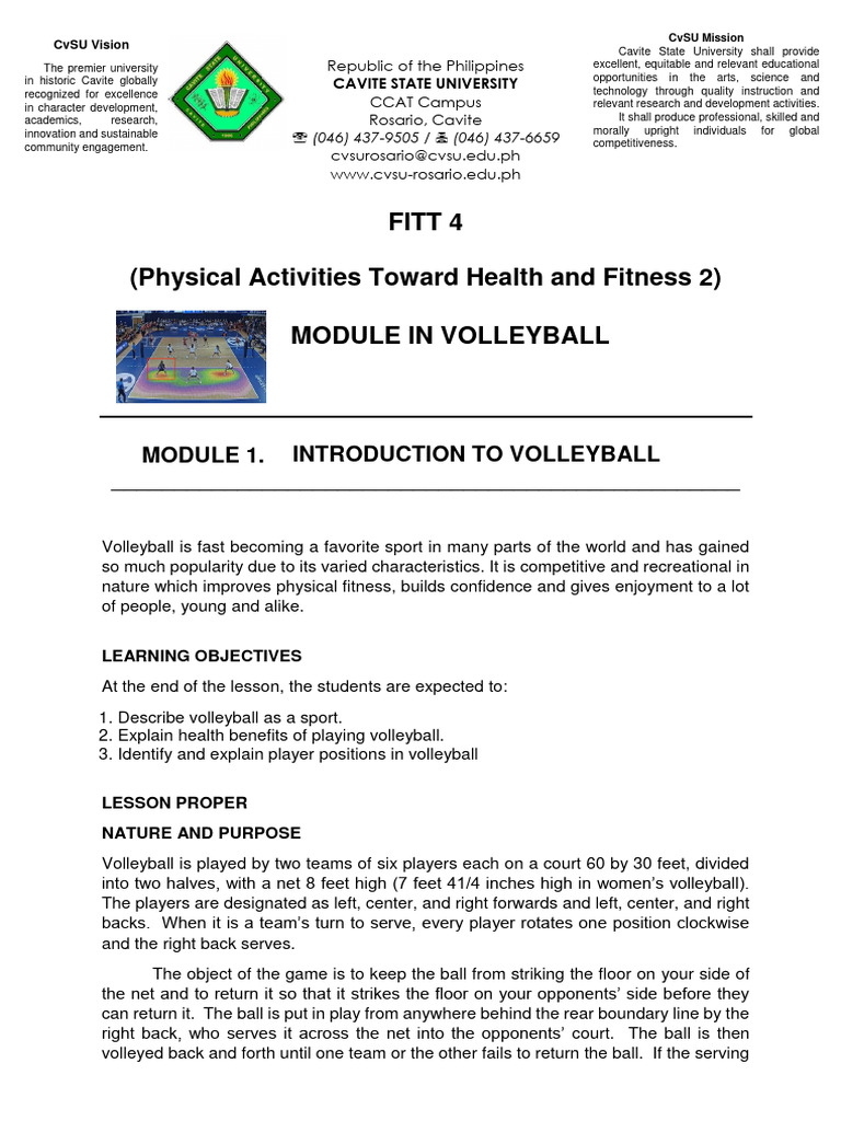 Volleyball Module: Health & Skills Guide | PDF | Volleyball