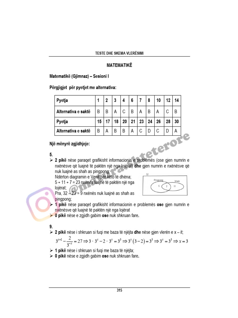 Skema e Vleresimit Matematikc3ab Sesioni 1 | PDF