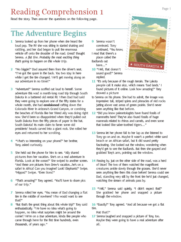 Reading Comprehension The Adventure Begins | PDF | General Fiction