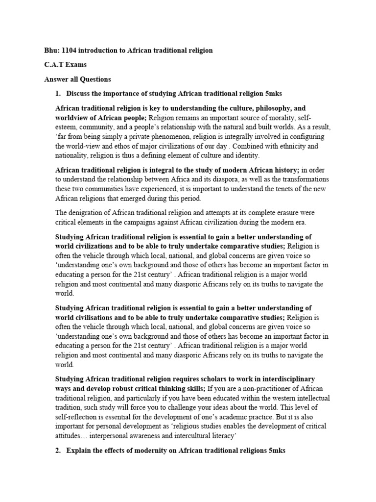 Importance of African Traditional Religion | PDF | Liberal Arts Education