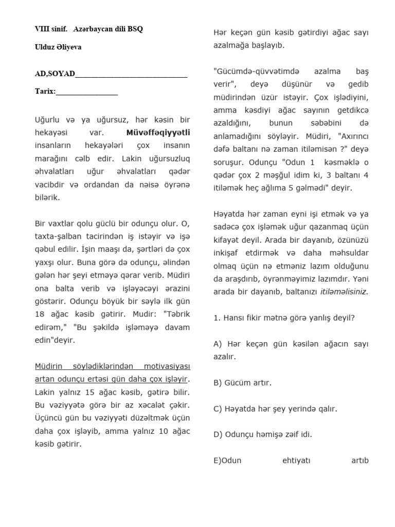8ci Sinif 3c Variant | PDF