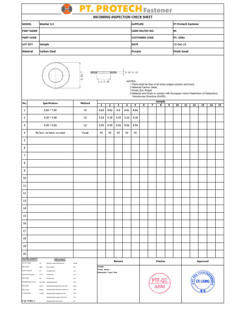 CheckSheet Vitko Ring Washer 3.5 | PDF