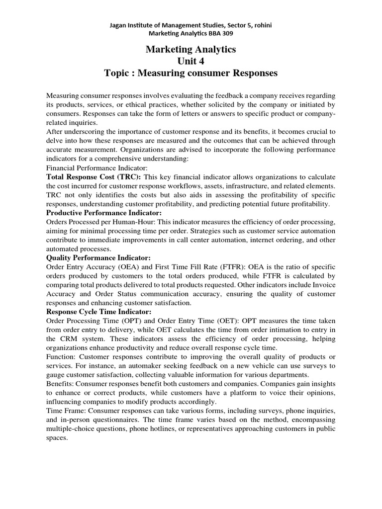 Unit 4 - Marketing Analytics | PDF | Customer Satisfaction | Analytics Unit 4 - Marketing Analytics | PDF | Customer Satisfaction | Analytics