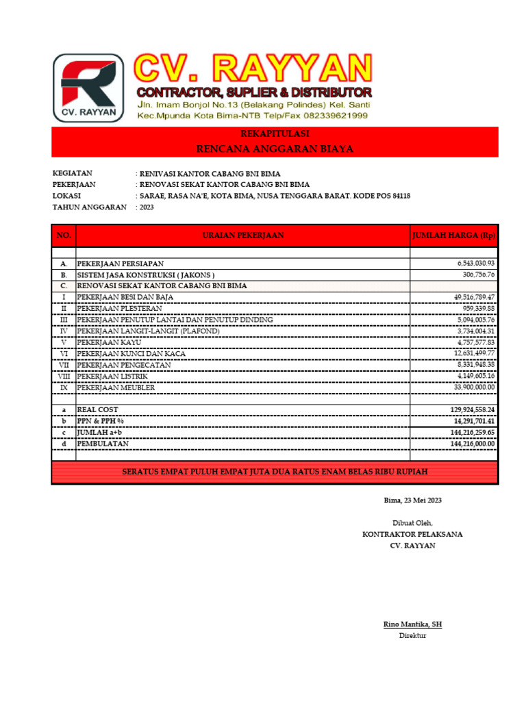 Penawaran CV Rayyan | PDF