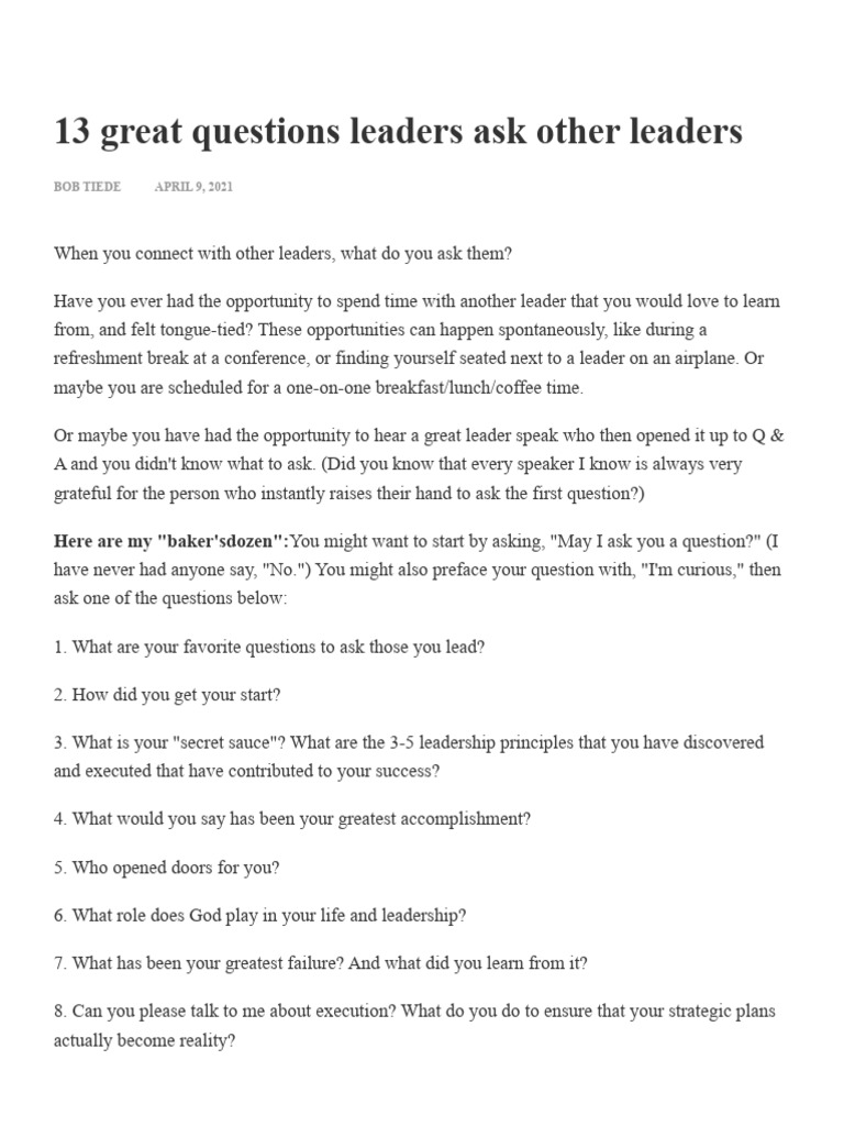 13 Great Questions Leaders Ask Other Leaders | PDF