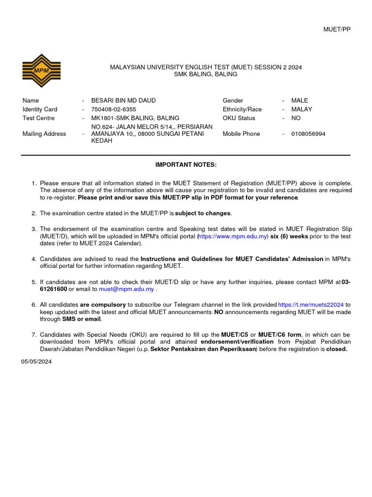 Muet PP 750408 02 6355 | PDF