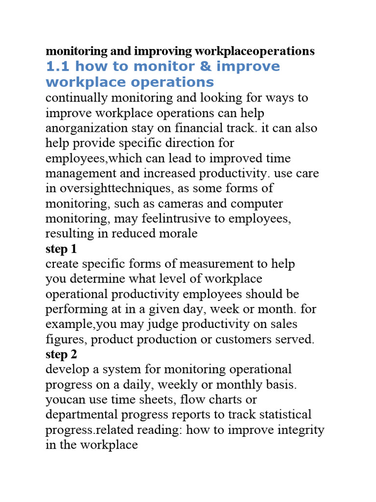 Monitoring Workplace Operations Effectively | PDF | Evaluation | Employment
