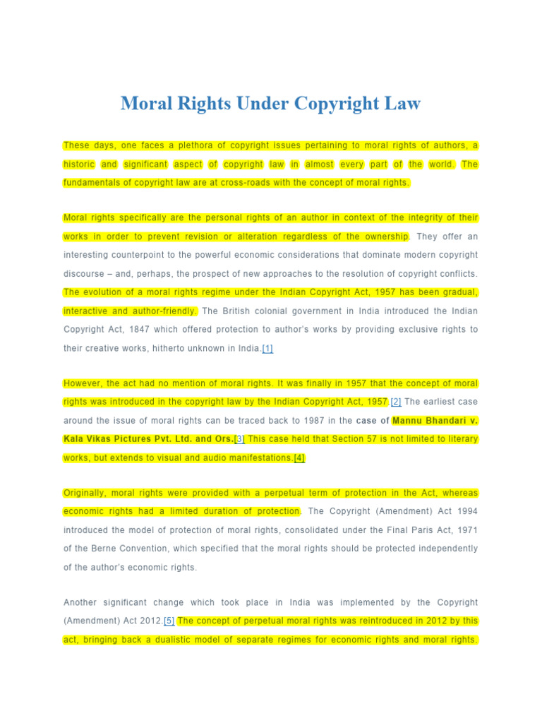Understanding Moral Rights in Indian Copyright | PDF | Copyright ...