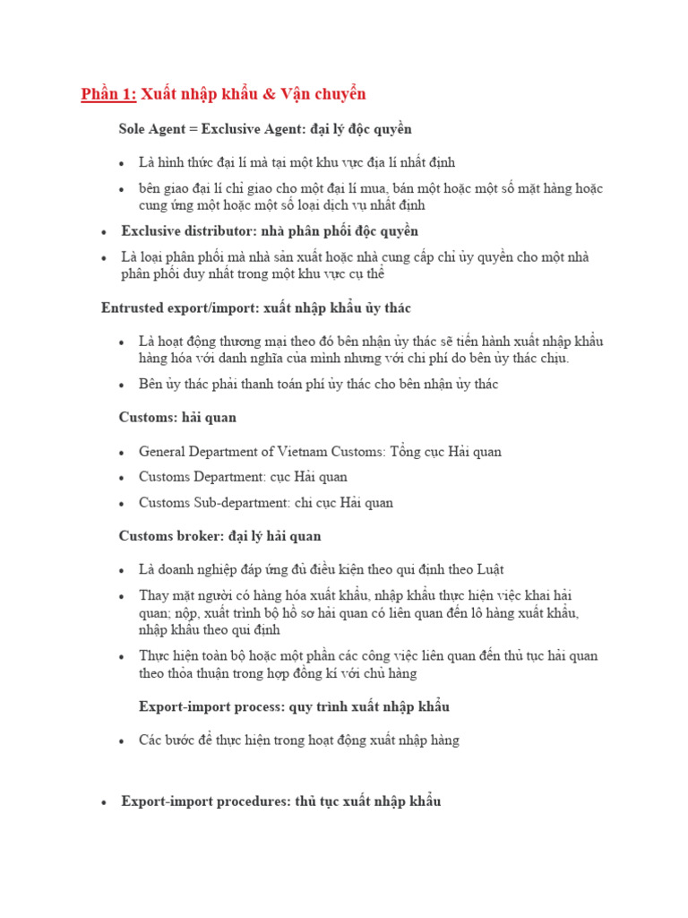 Thuat Ngu Chuyen Nganh Xnk Mtp Express & Logistics | PDF