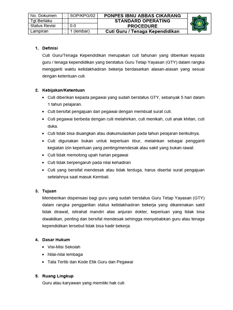 Prosedur Pengajuan Cuti Guru GTY | PDF
