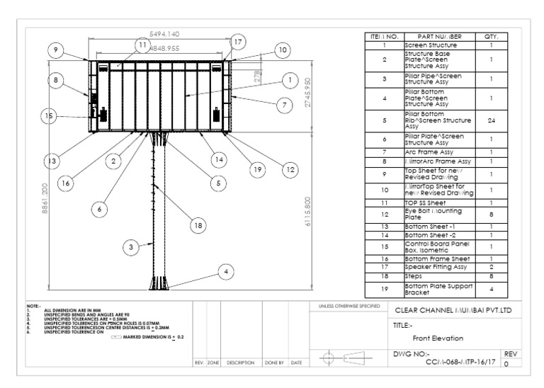 Screen Structure Assy Front Elevation-CCM | PDF