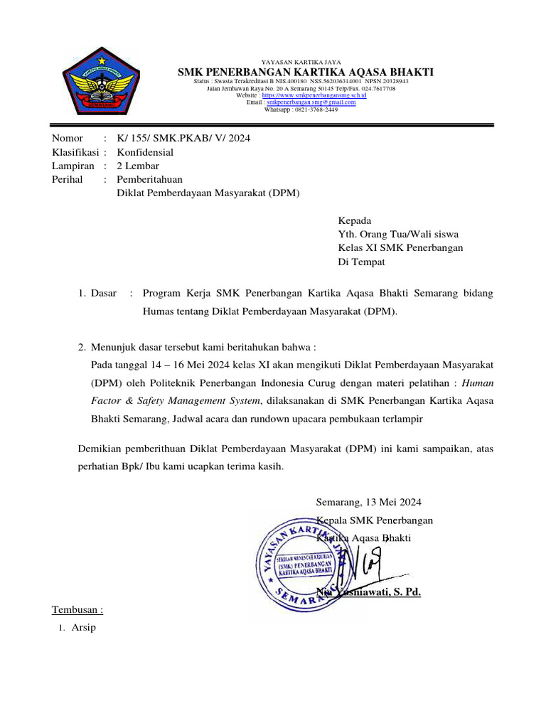 Pemberitahuan Diklat Kelas XI | PDF