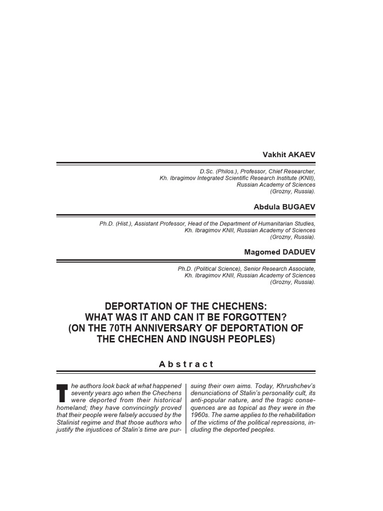 Deportation of The Chechens What Was It and Can It Be Forgotten On The ...