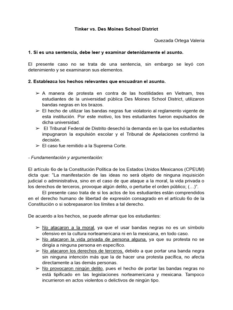 Tinker vs. Des Moines School District | PDF | Constitución | Libertad ...