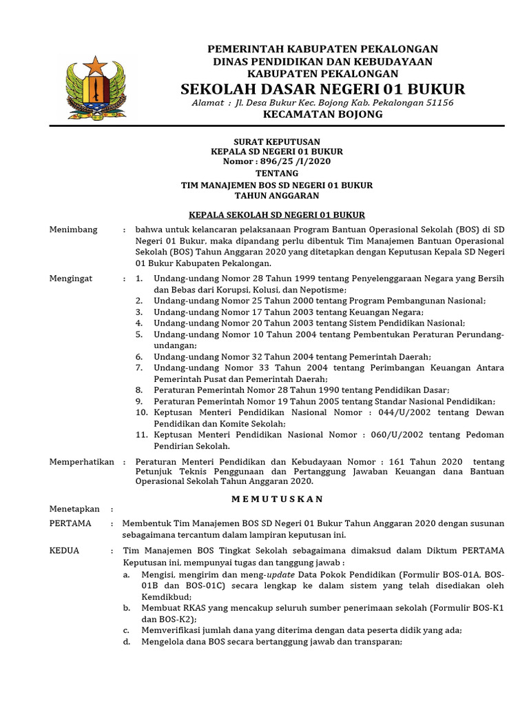 SK Tim Manajemen Bos 2020 | PDF