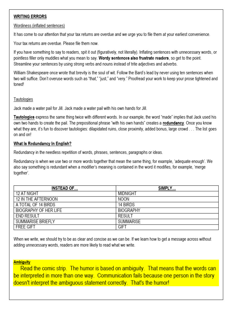 Writing Errors | PDF | Ambiguity | Adverb