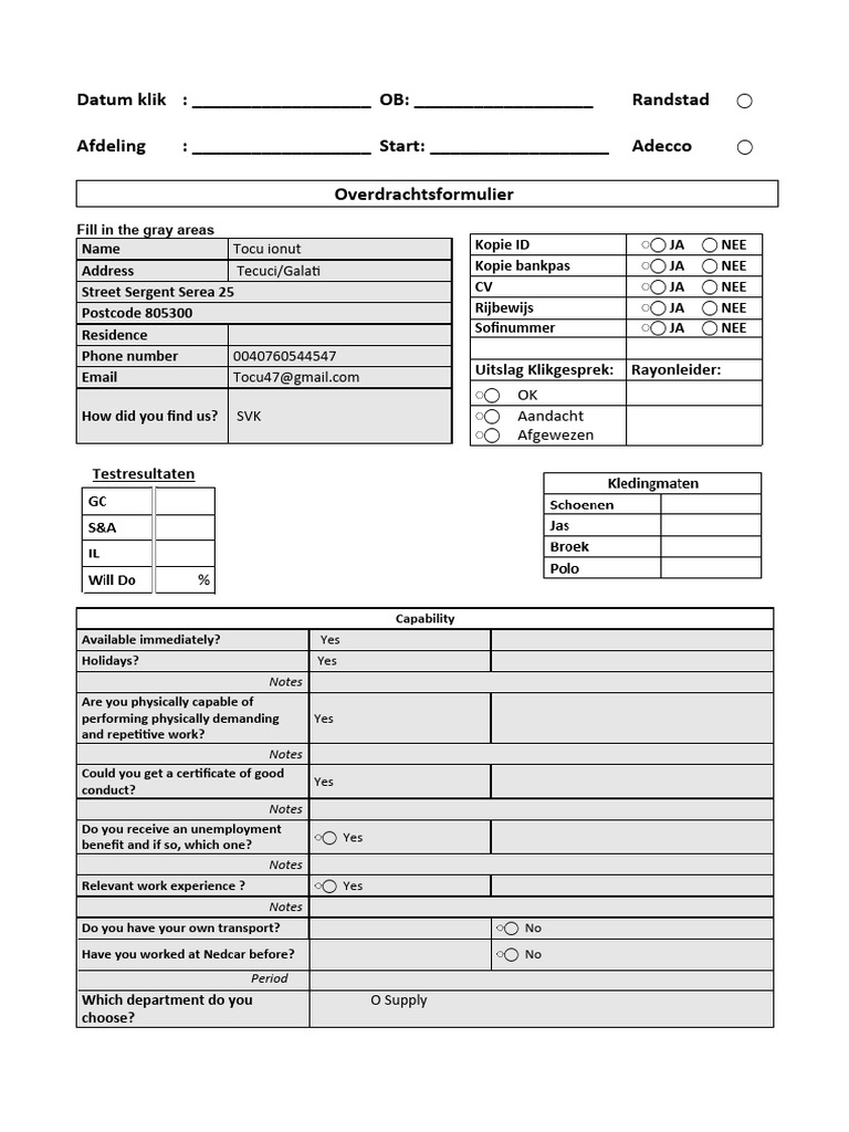 Overdrachtsformulier Engels | PDF