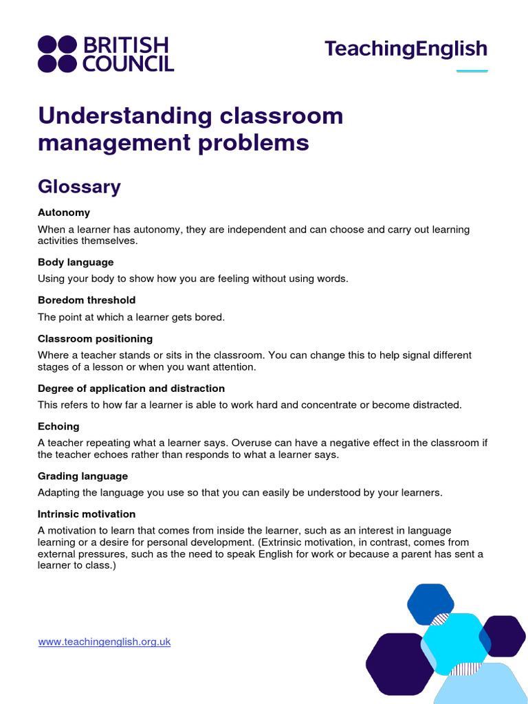 Classroom Management Glossary | PDF | Learning | Classroom Management