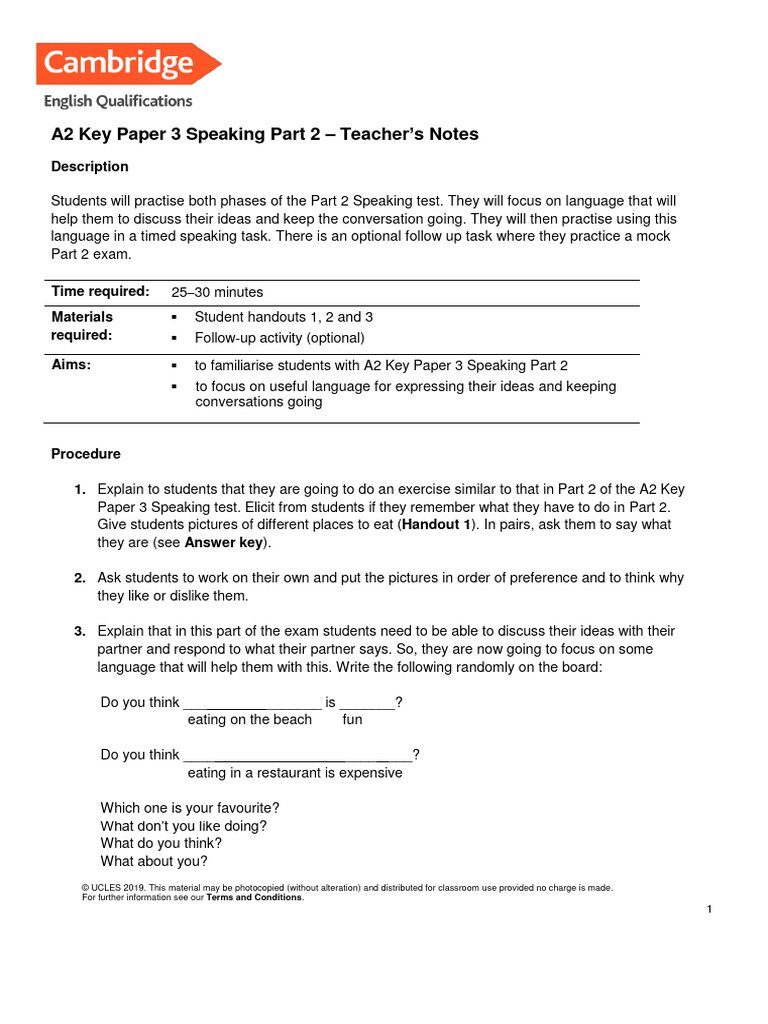 A2 Key Speaking Part 2 | PDF | Human Communication | Cognition