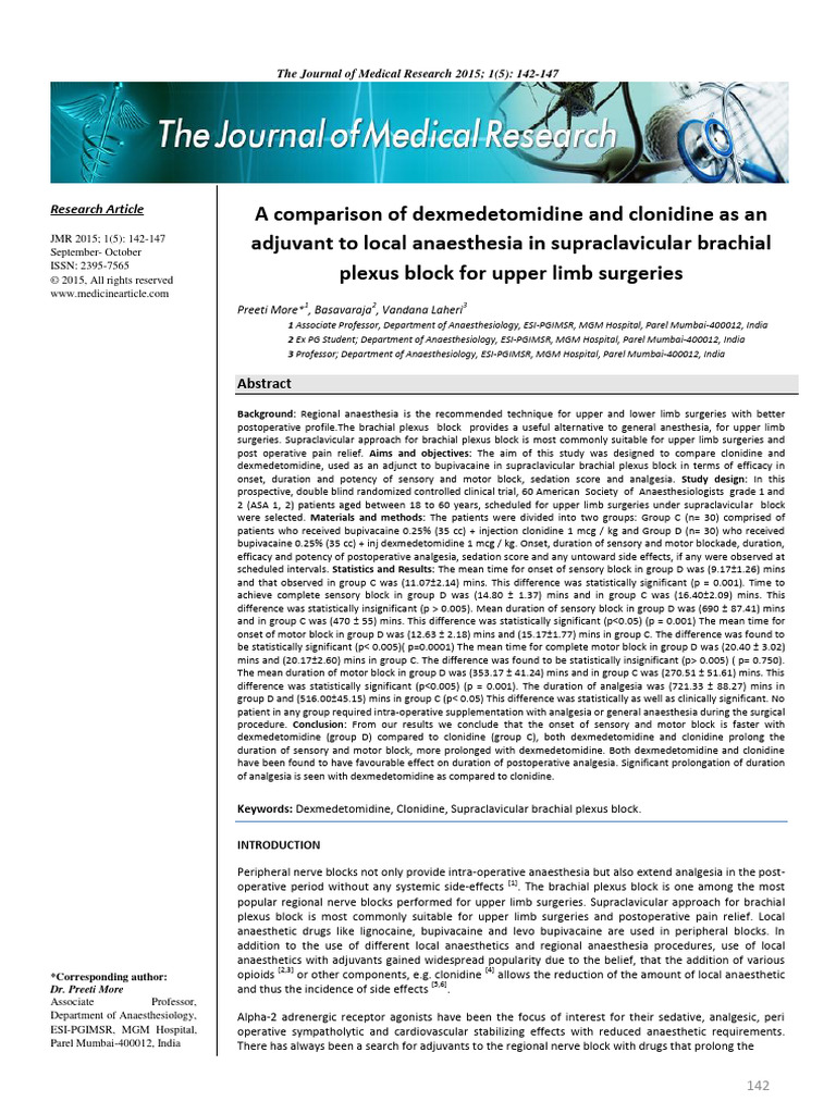 Dexmedetomidine Vs Clonidine in Supraclav Brachial Plexus Block | PDF ...