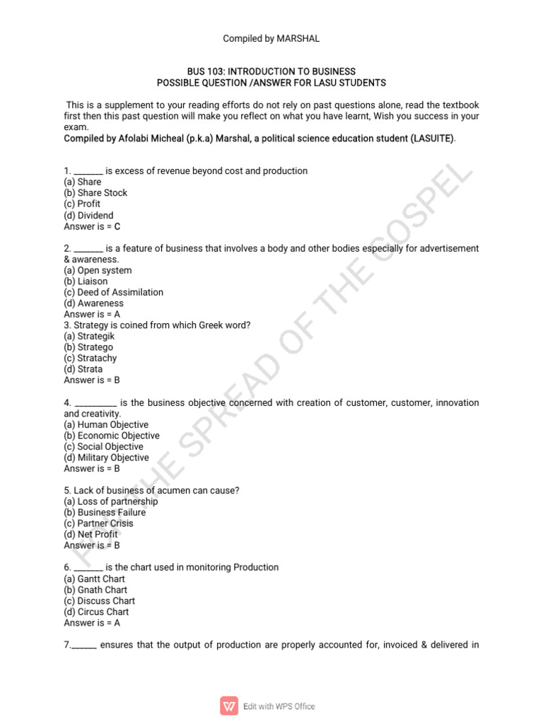LASU Business Exam Q&A Guide | PDF