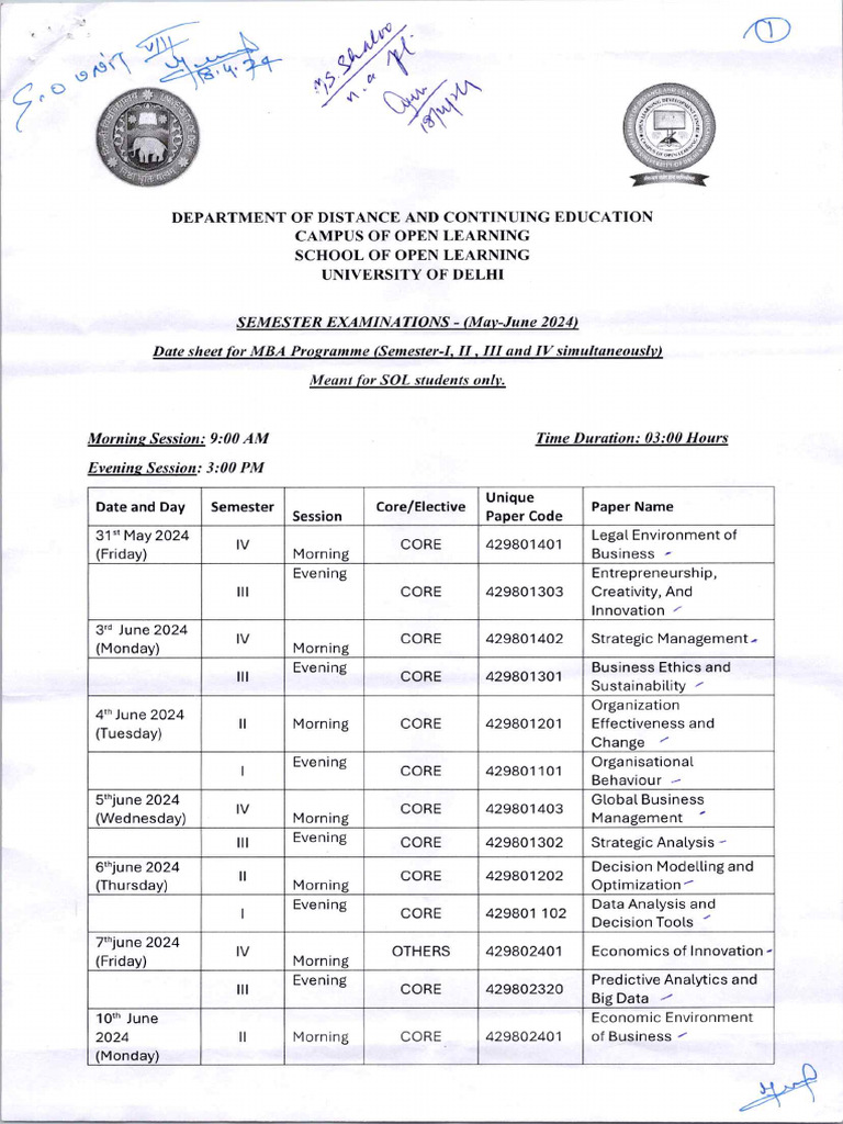 MBA Exam Schedule for SOL Students | PDF | Economies | Business Economics