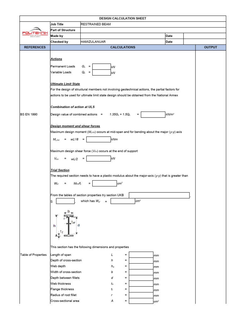 Template Design Calculation | PDF | Buckling | Bending