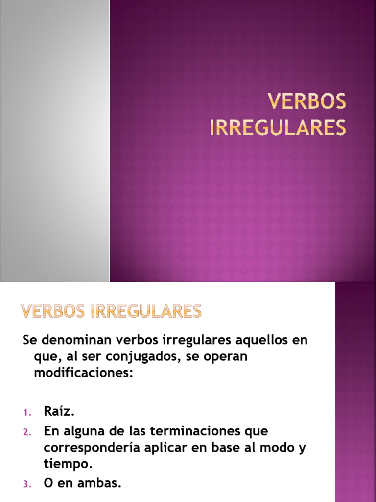 Verbos Irregulares | Descargar gratis PDF | Verbo | Relaciones sintácticas