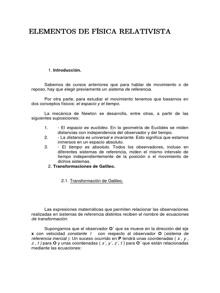 Elementos de Física Relativista | PDF | Relatividad especial | Masa