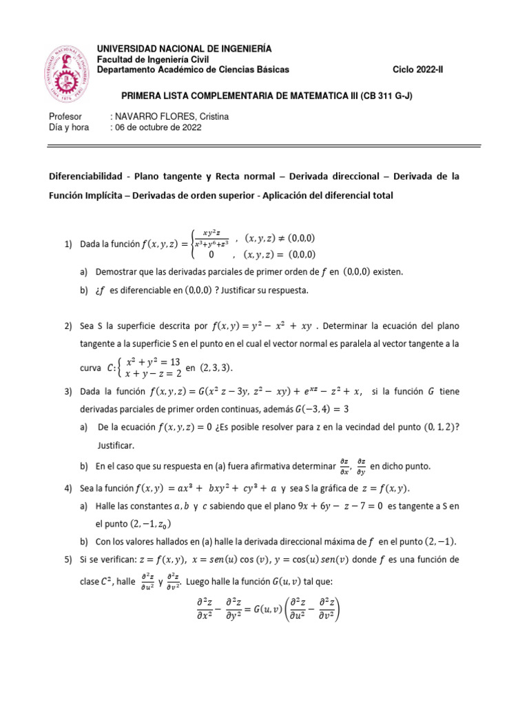 Lista Complementaria # 1vf | PDF | Derivado | Tangente