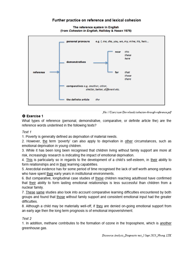 Reference and Lexical Cohesion Exercises | PDF | Information | Poverty