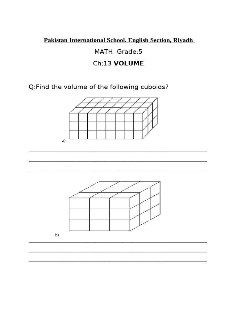 Grade 5 Math: Volume of Cuboids | PDF