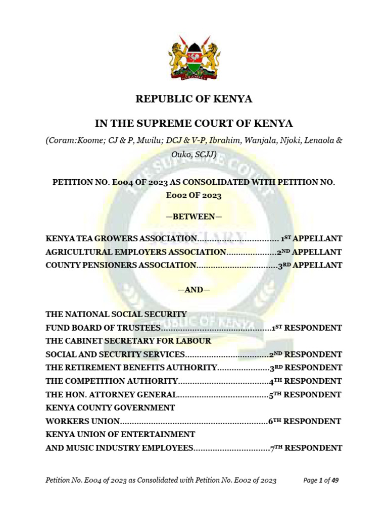 Supreme Court Ruling on NSSF Act 2013 | PDF | Appeal | Jurisdiction