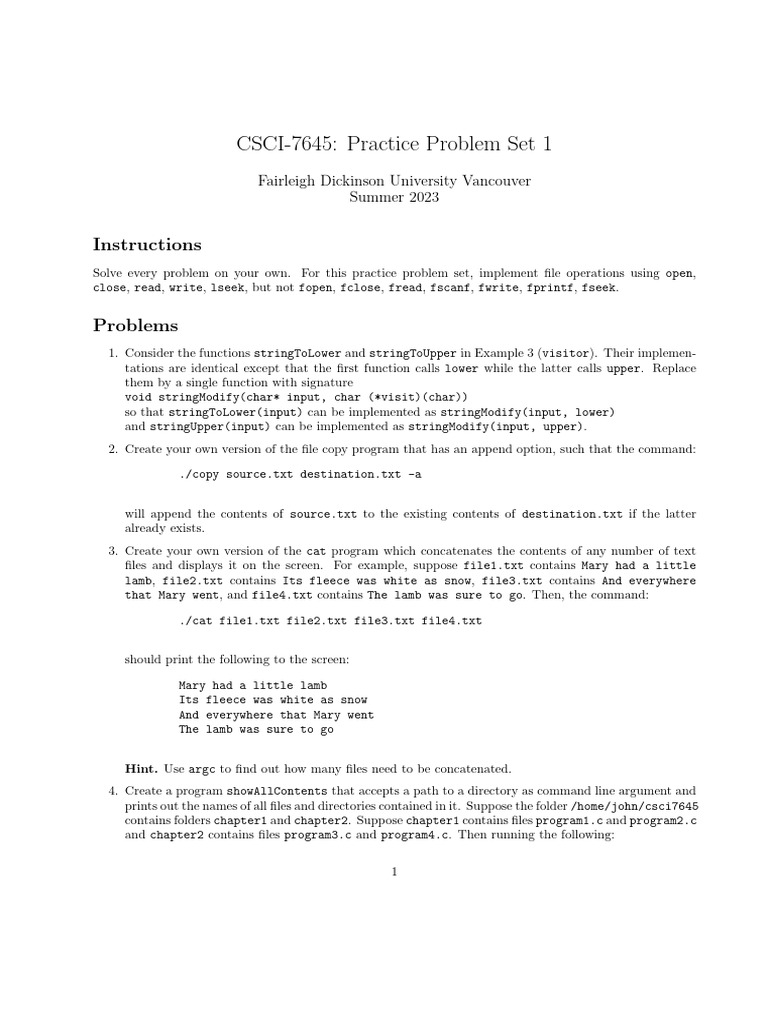 Csci 7645 Practice Problem Set 1 | PDF | Computer File | Directory ... Csci 7645 Practice Problem Set 1 | PDF | Computer File | Directory ...