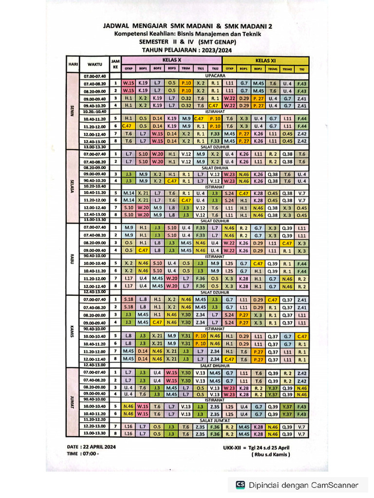 Jadwal KBM SMT genap | PDF
