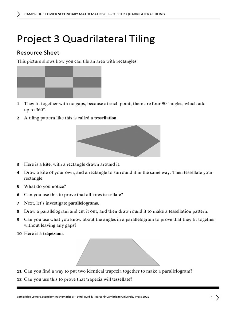 Project 3 Quadrilateral Tiling Resource Sheet | PDF | Teaching Methods ...