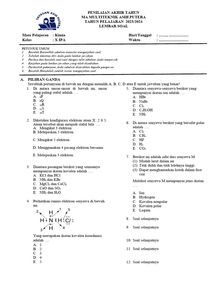 Format Soal PAT 2023-2024 | PDF