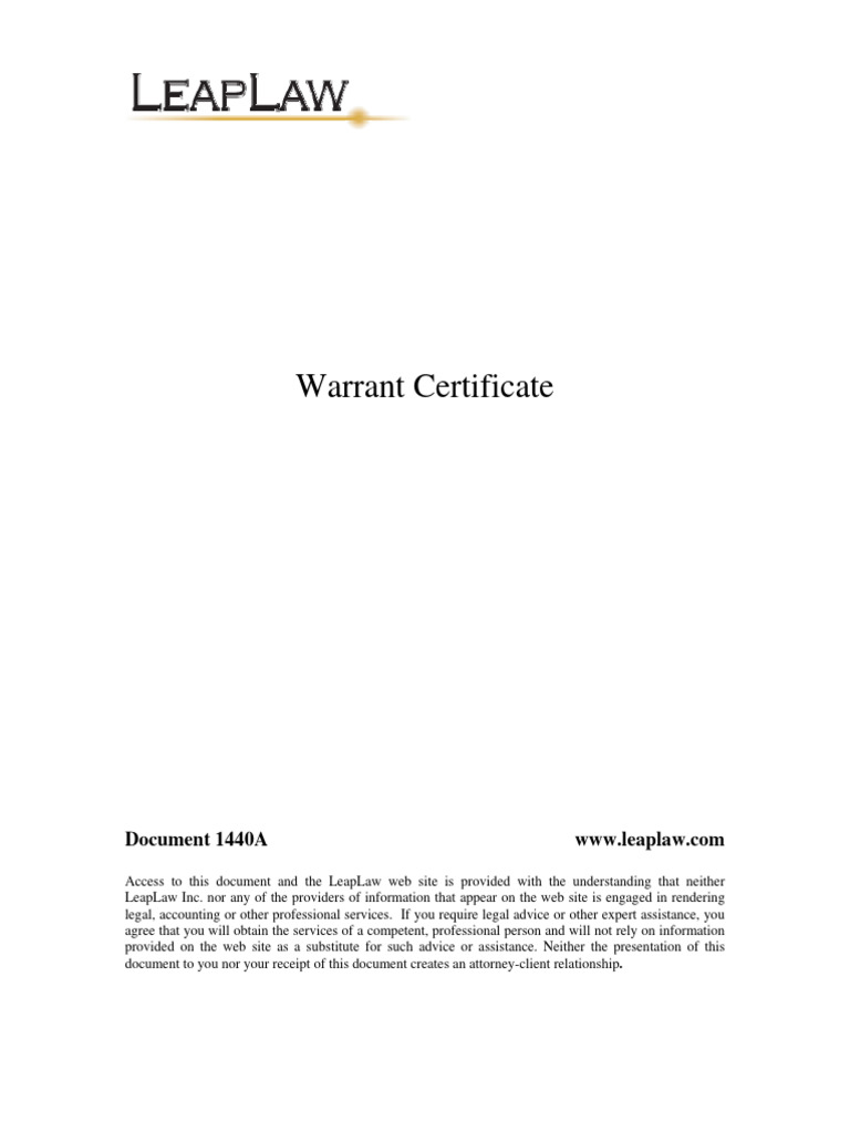 Warrant Cert | PDF | Warrant (Finance) | Securities (Finance)