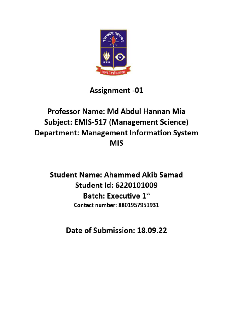 Assignment 1 by Ahammed Akib 6220101009 (6220101009 | PDF | Applied Mathematics