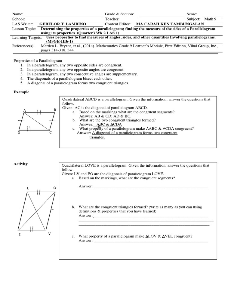 Math9 Q3 WK2 Las1 | PDF | Classical Geometry | Geometry