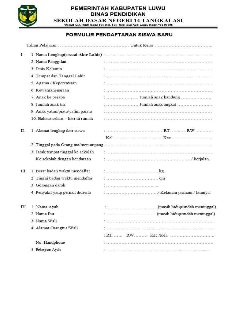 Formulir Pendaftaran Siswa Baru | PDF Formulir Pendaftaran Siswa Baru | PDF