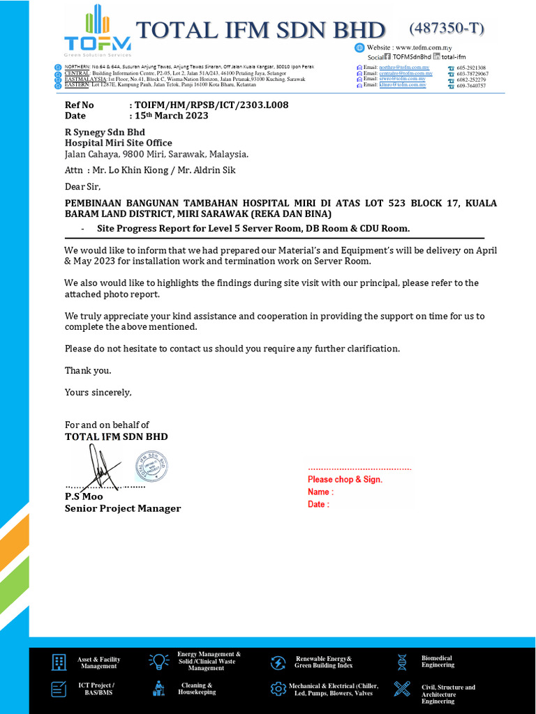 TOIFM-HM-RPSB-L008 - Site Progress Report For Server Room | PDF ...