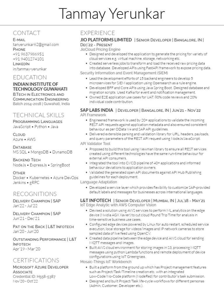 Tanmay_CV | PDF | Cloud Computing | Internet Of Things