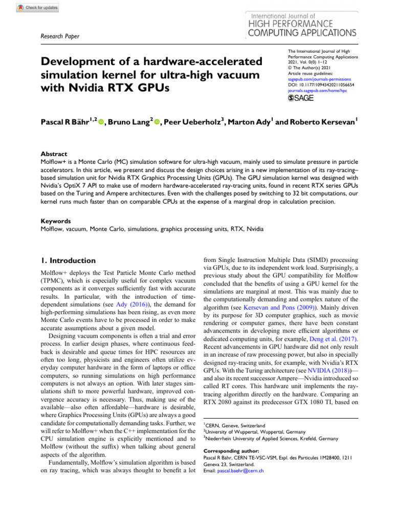 (2021) Development of A Hardware-Accelerated Simulation Kernel For Ultra-High Vacuum With Nvidia ...